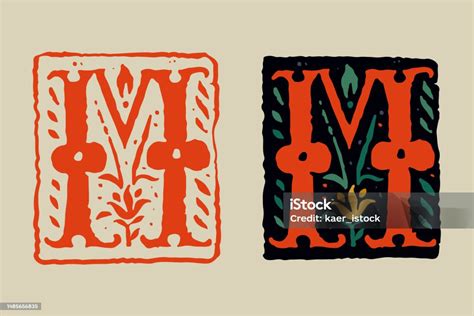 M 편지 중세 그런지 고딕 이니셜 16세기의 드롭 캡이 인그레이빙되어 있습니다 블랙레터 스타일의 빈티지 글꼴입니다 알파벳 M에 대한 스톡 벡터 아트 및 기타 이미지 Istock