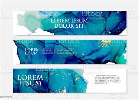 벡터 수채화 되풀이 골드 반짝이와 해군 블루 색상에 액체 흐름 벡터 대비 알코올 잉크 그런 지 추상적인 배경입니다 베 너 디자인 서식 파일 수채화에 대한 스톡 벡터 아트 및