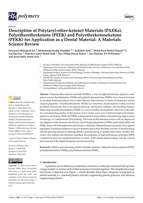 Pdf Description Of Polyaryl Ether Ketone Materials Paeks