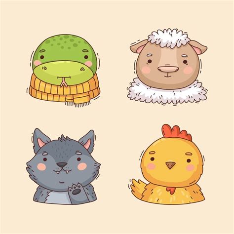 Premium Vector Hand Drawn Cute Animal Element Pack