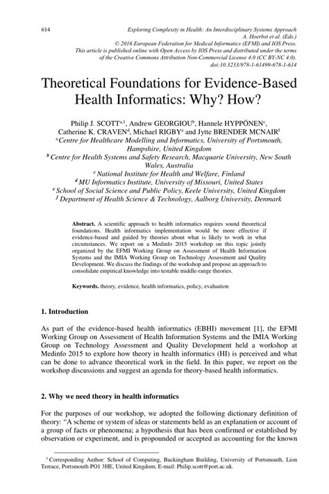 Pdf Theoretical Foundations For Evidence Based Health Informatics