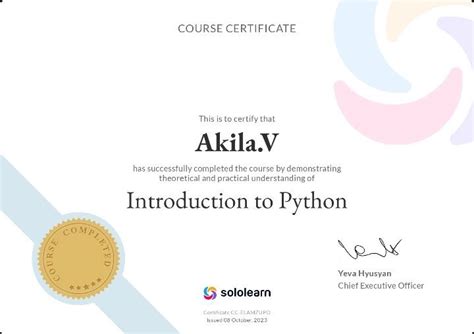 Completed Python Course At Sololearn Akila V Posted On The Topic