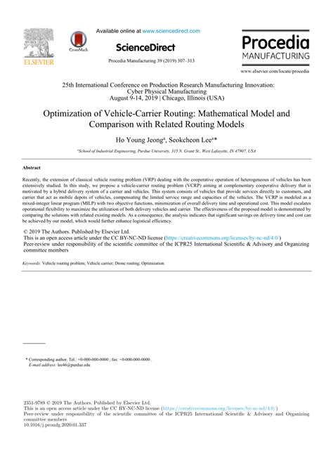 Pdf Optimization Of Vehicle Carrier Routing Mathematical Model And Comparison With Related