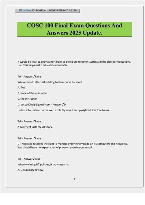 COSC 100 Final Exam Questions And Answers 2025 Update COSC 100 Stuvia US