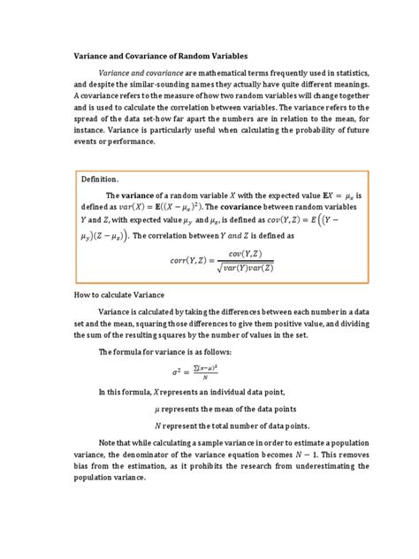 14 Variance And Covariance Of Random Variables Pdf