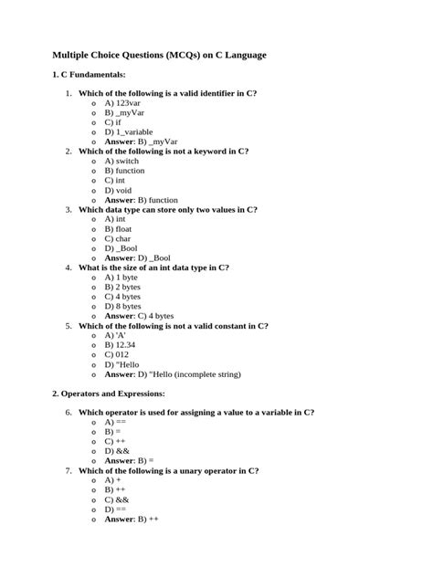 c language multiple choice questions pdf c programming language control flow
