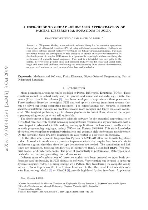 Pdf A User Guide To Gridap Grid Based Approximation Of Partial Differential Equations In Julia