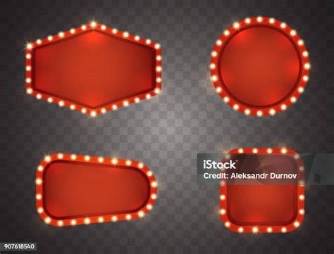 레트로 라이트 로그인에 고립 된 투명 한 배경을 설정합니다 빈티지 프레임 전구입니다 길가 서명 한다 마름모 원 사각형 및 사각형 모양입니다 벡터 일러스트입니다 Eps 10