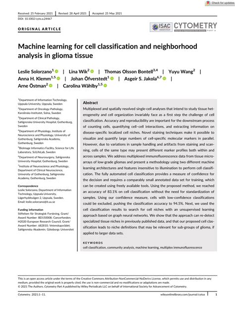 Pdf Machine Learning For Cell Classification Andneighborhood Analysis