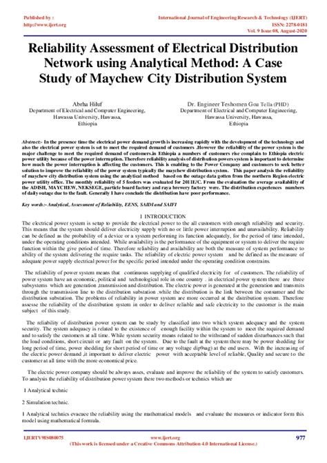 Pdf Reliability Assessment Of Electrical Distribution Network Using Analytical Method A Case