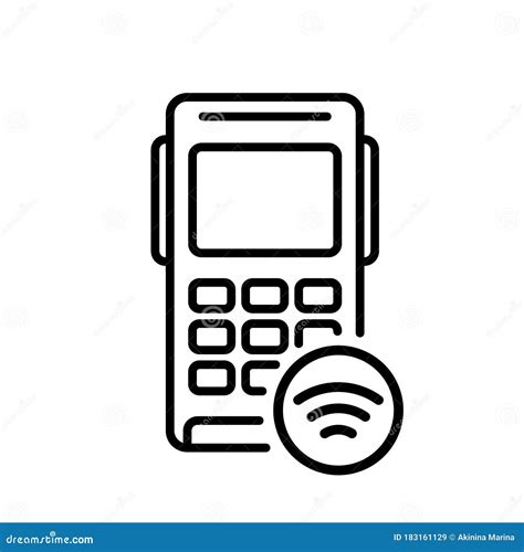 Pos Terminal With Paypass Contactless Purchase By Card Or Digital Device Linear Nfc Icon Stock