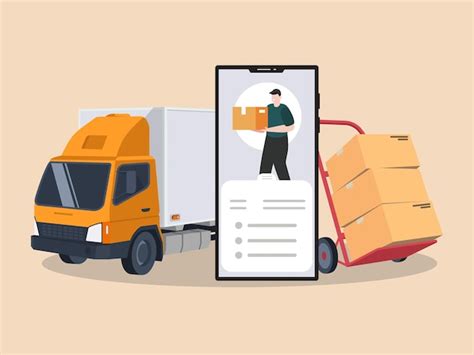 물류화물 모바일 택배 또는화물 배달 서비스 운송 벡터 프리미엄 벡터
