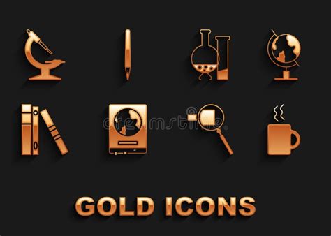 Set World Map On A School Blackboard Earth Globe Coffee Cup Magnifying Glass Office Folders