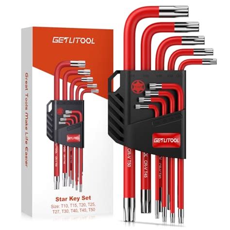Getlitool 9pcs Star Key Set Metric Star Allen Key Set T10 T50 Star Wrench Set With Size Marked
