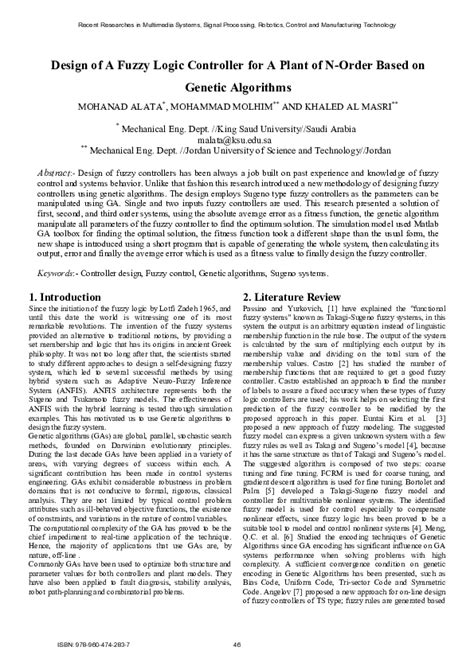 pdf design of a fuzzy logic controller for a plant of n order based