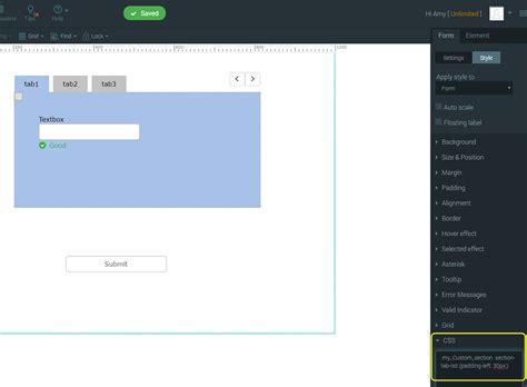 Can I Set A Left Right Margin Space For The Section Tabs