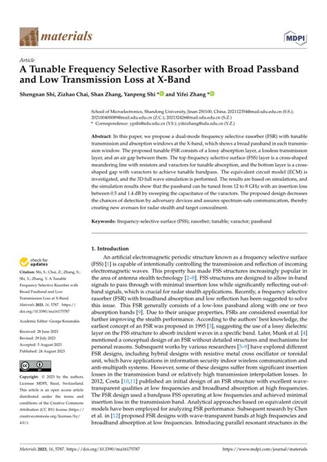 Pdf A Tunable Frequency Selective Rasorber With Broad Passband And Low Transmission Loss At X Band
