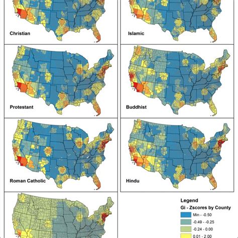 Gis Maps Spatial Variations Of Gi Z Scores By Religion Download Scientific Diagram