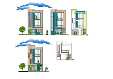 Elevation Detail Of Two Story House 2d View Cad Block Autocad File