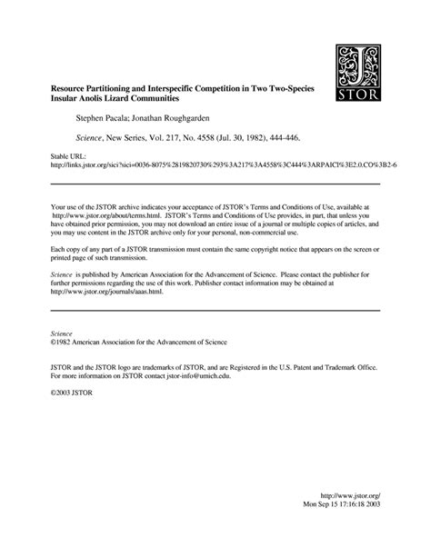 PDF Resource Partitioning And Interspecific Competition In Two Two Species Insular Anolis