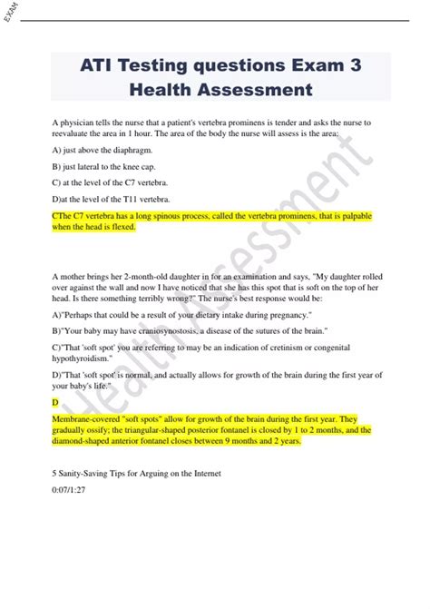 Ati Testing Questions Exam 3 Health Assessment Ati Health Assessment