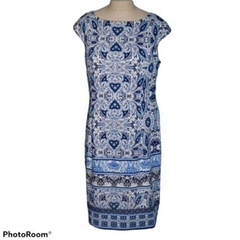Maggy London Midi Dress Maggy London Blue Printed Pat Gem