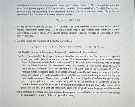 Solved Find The Minimum Of The Following Function Using