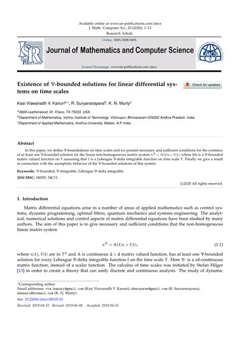 Pdf Existence Of Ψ Bounded Solutions For Linear Differential Systems On Time Scales