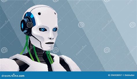 Pixel Art Humanoid Ai Robot Banner Avatar Of Artificial Intelligence Robot Chat Bot Retro Game