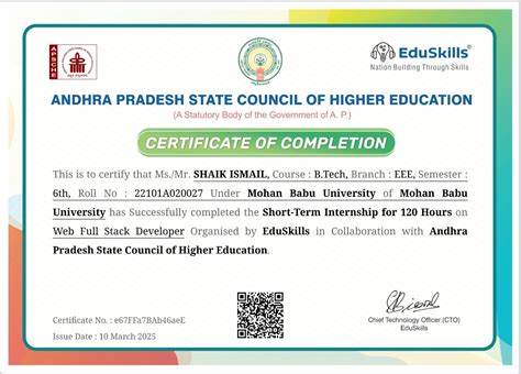 webdevelopment fullstackdeveloper internship learning eduskills apsche