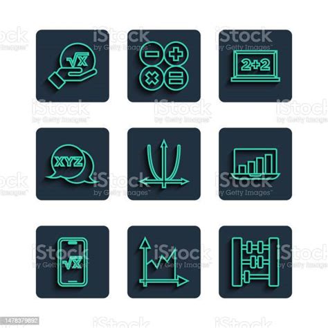 X 글리프의 선 제곱근 그래프 일정 차트 다이어그램 주판 칠판 Xyz 좌표계 및 그래프 아이콘이 있는 노트북을 설정합니다 벡터 아이콘에 대한 스톡 벡터 아트 및 기타 이미지
