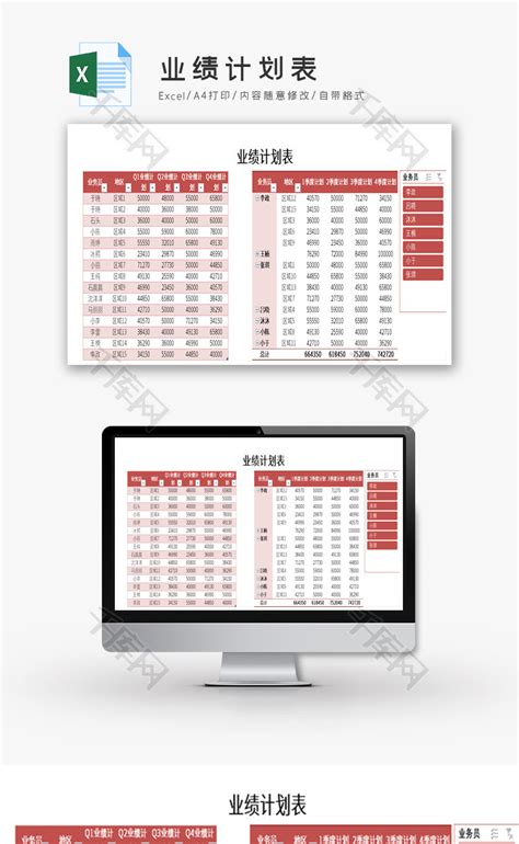 业绩计划表excel模板千库网excelid：122488
