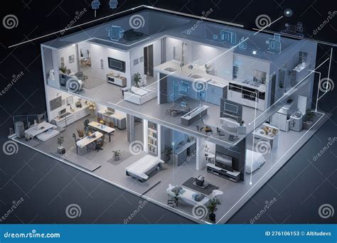 Smart Home With A Variety Of Iot Sensors And Monitoring Equipment Interacting With The