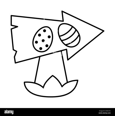 Vector Black And White Easter Egg Hunt Direction Sign Icon Cartoon
