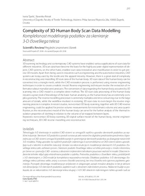 Pdf Complexity Of 3d Human Body Scan Data Modelling