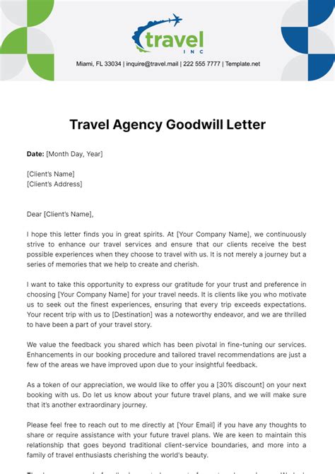 Free Travel Agency Goodwill Letter Template To Edit Online