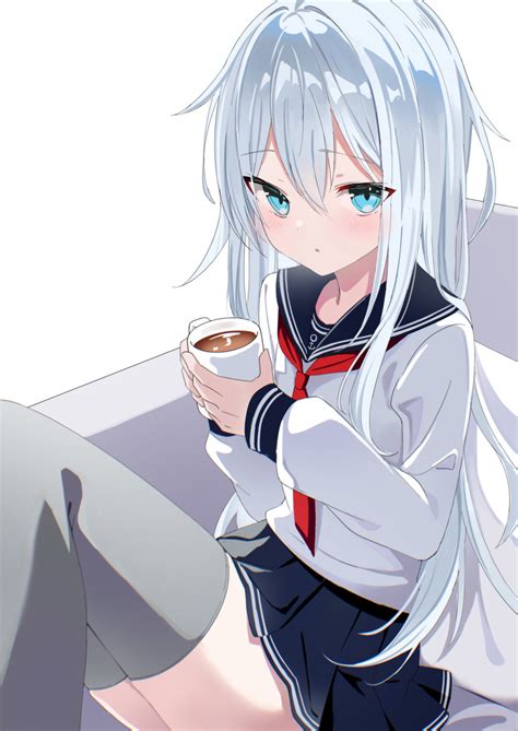 Safebooru 1girl Black Sailor Collar Black Skirt Blue Eyes Commentary