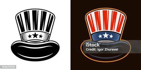 미국 실린더 모자 벡터 일러스트레이션은 흰색에 검은색과 어두운 배경에 화려한 두 가지 스타일로 되어 있습니다 7월에 대한 스톡 벡터 아트 및 기타 이미지 Istock