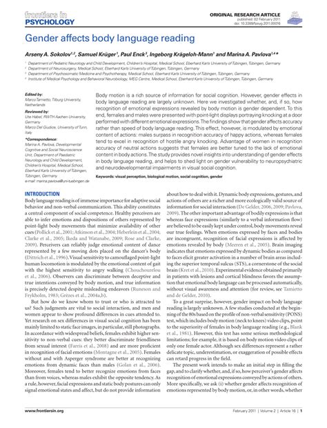 PDF Gender Affects Body Language Reading