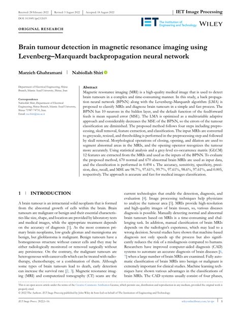 Pdf Brain Tumour Detection In Magnetic Resonance Imaging Using