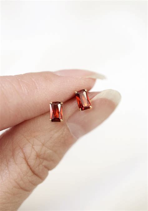 New Tiny Ruby Emerald Cut Studs Sterling Silver Or Gold Filled