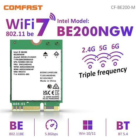 Comfast Wi Fi адаптер Wifi 7 8874mbps Mini Pci E Wifi адаптер для ноутбука Intel Be200 Bt 5 4