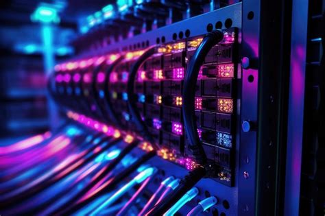 premium ai image big database servers connection with fiber optic cable