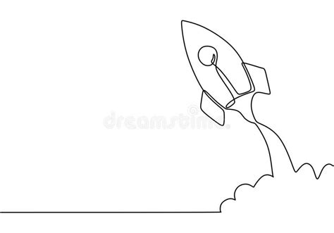 One Continuous Line Drawing Of Rocket Space Ship Launch Into Universe Stock Vector