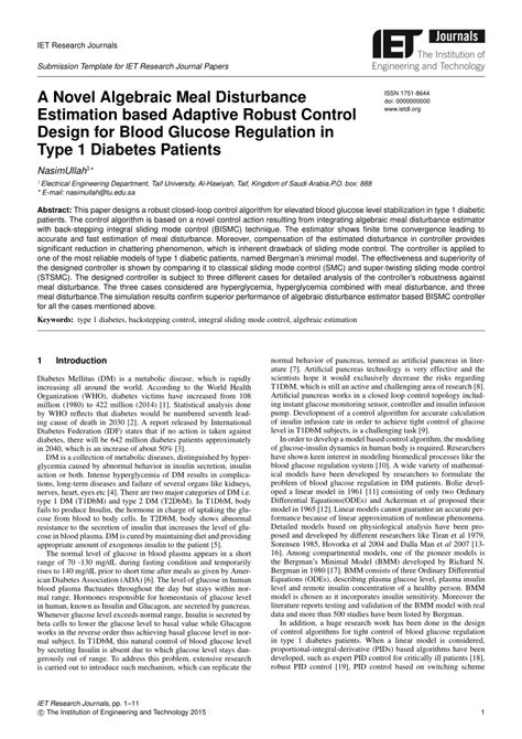Pdf A Novel Algebraic Meal Disturbance Estimation Based Adaptive Robust Control Design For