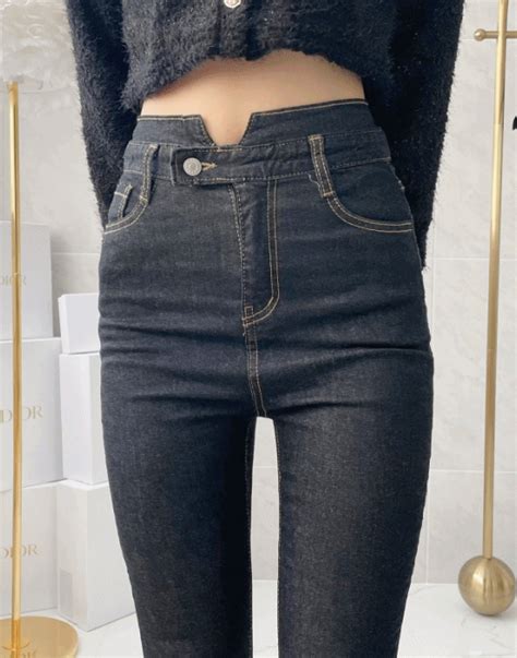 로브이 생지 데님 하이웨스트 스키니 팬츠진청흑청