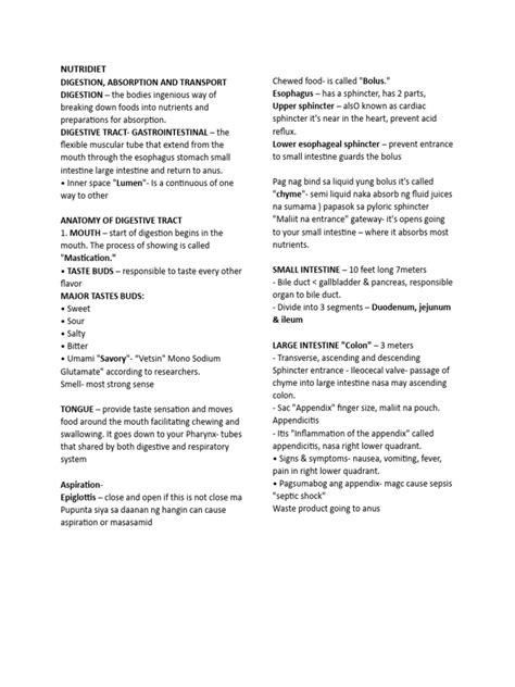Nutridiet Pdf Gastrointestinal Tract Human Digestive System