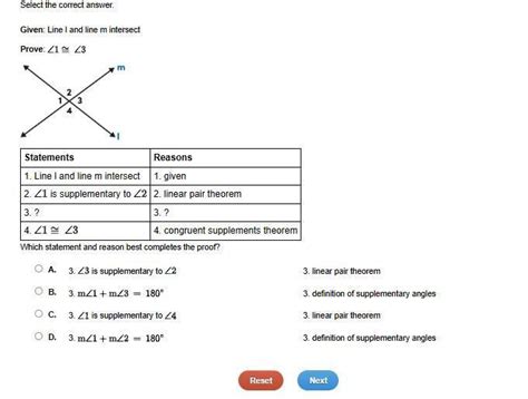 [free] select the correct answer given line l and line m intersect