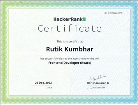 🎉 Excited To Share That I Have Successfully Cleared The Hackerrank Assessment For Frontend