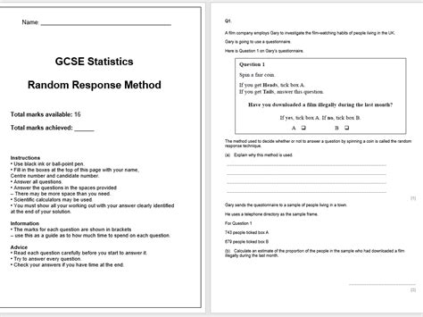 Random Response Method Exam Questions Gcse Statistics Teaching